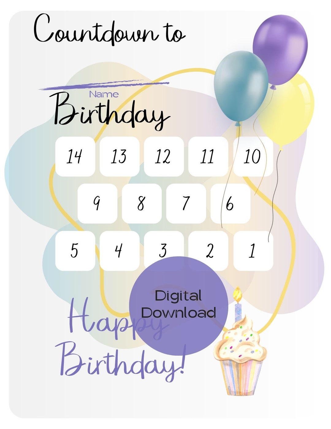 Pastels Cupcake Birthday Countdown, Days Until Birthday Countdown ...