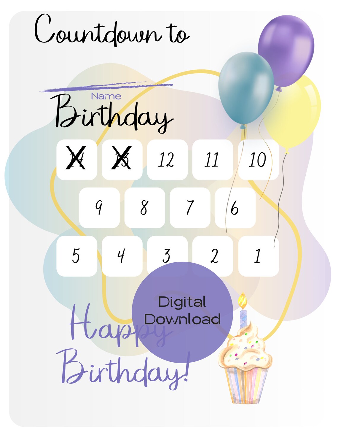 Pastels Cupcake Birthday Countdown, Days Until Birthday Countdown ...