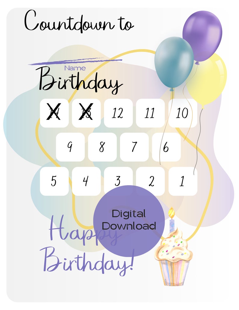 Pastels Cupcake Birthday Countdown, Days Until Birthday Countdown ...