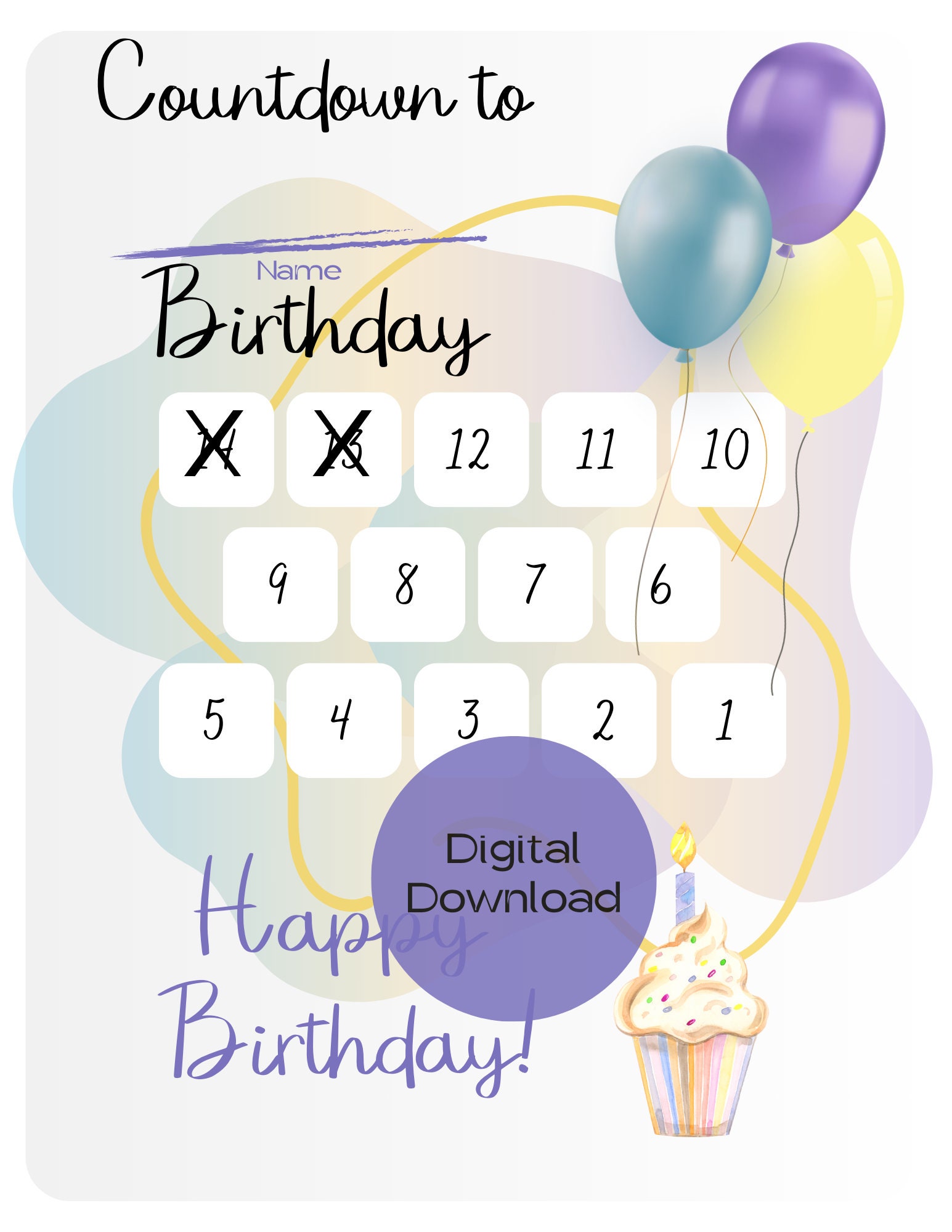 Pastels Cupcake Birthday Countdown, Days Until Birthday Countdown ...