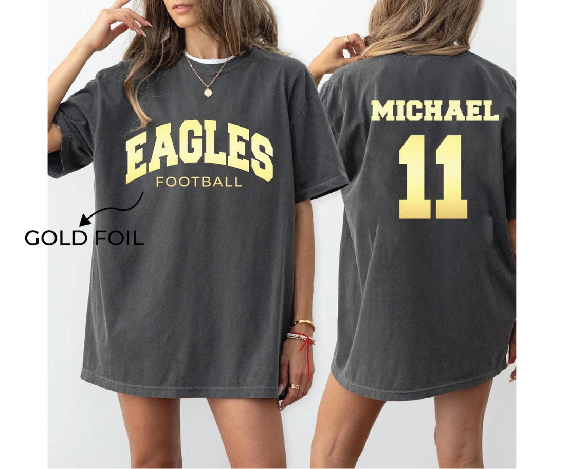 Comfort Colors Custom Football Shirt, Gold Football With Gold Name and ...