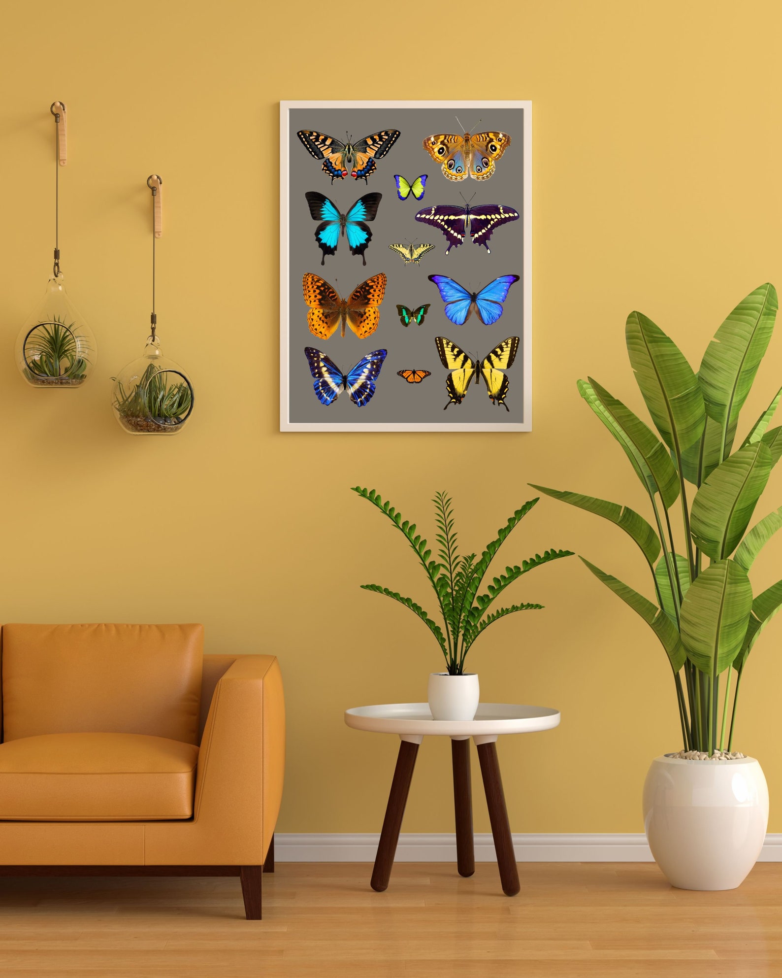 Butterflies on Gray Wall Art Poster Print, Bohemian, Nature ...