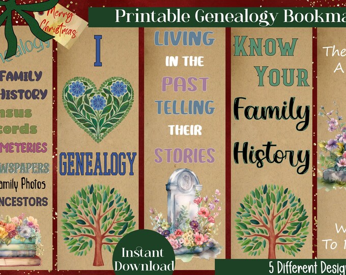 Printable Genealogy Bookmarks 5 Designs Genealogy Gifts Digital ...