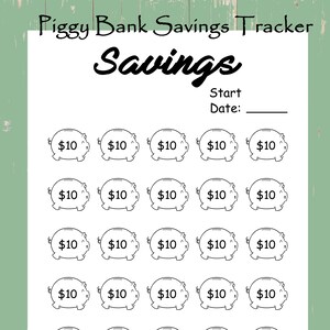 Money Piggy Bank Savings Challenge Printable Worksheet- Save 250 ...