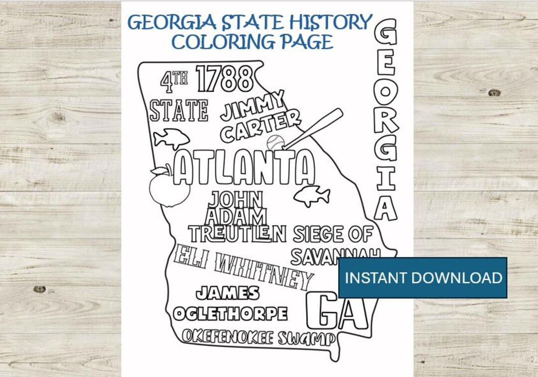 Georgia Coloring Page With State Facts: Grade School Worksheet (PDF ...