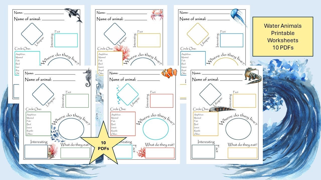 Water Animal Study Printable Worksheets - Grade School Science ...