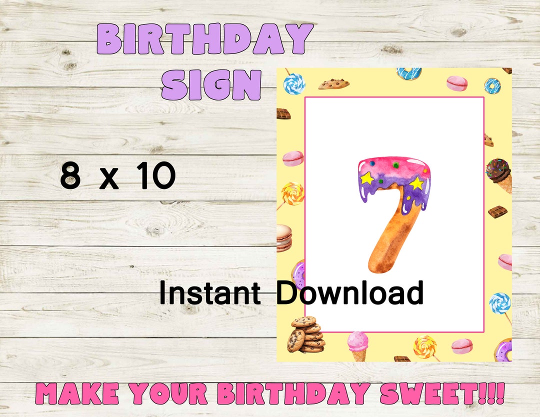 Sweets Birthday Sign, Seventh Birthday Sweets Sign, Donuts, Sweets, and ...