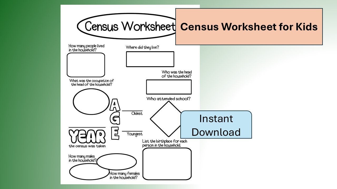 Census Worksheet for Kids - Genealogy Research Worksheet - Digital ...