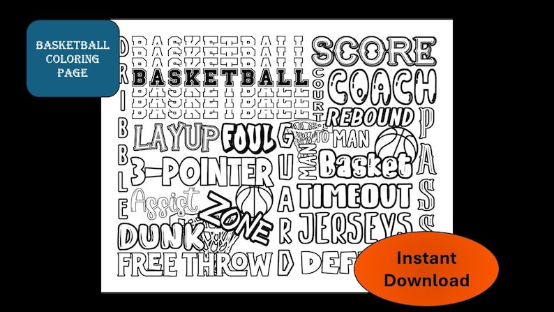 Basketball Coloring Page Printable - Sports Activity - Printable PDF - Etsy