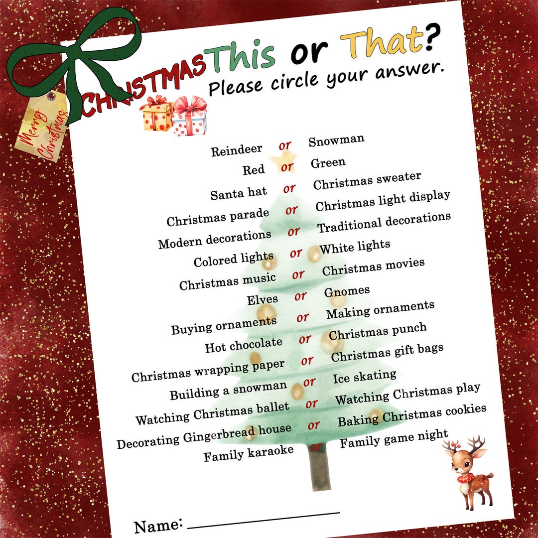 Christmas This or That Game Printable Worksheet, Classroom Activity ...
