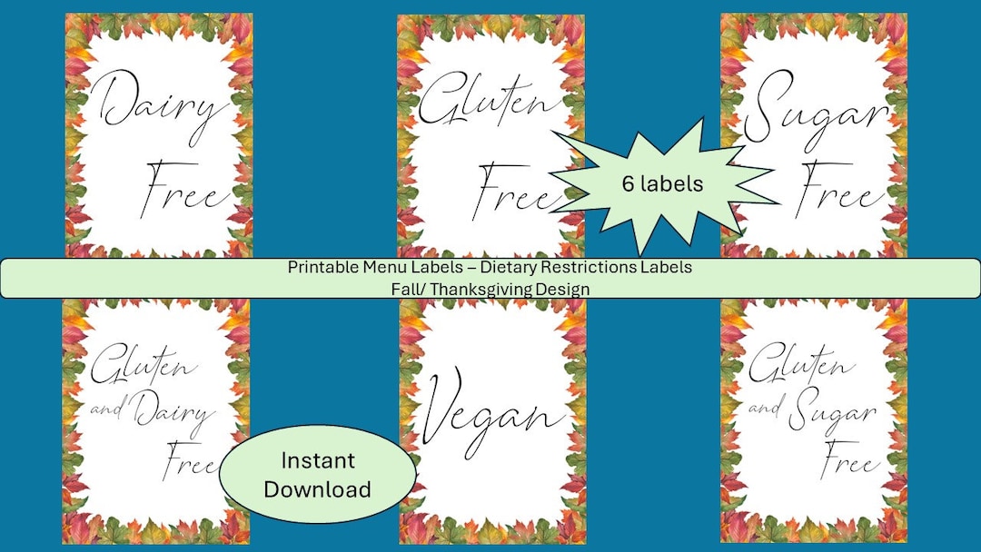 Printable Food Table Signs Set of 6 Signs for Dietary Restrictions and ...