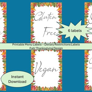 Printable Food Table Signs Set of 6 Signs for Dietary Restrictions and ...