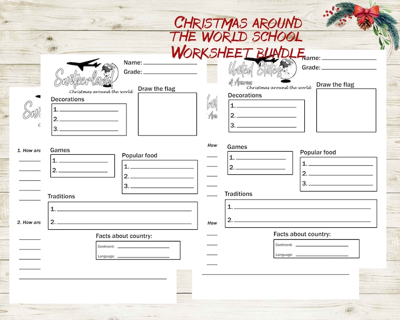 Christmas Around the World Study Worksheet Printable Bundle, School ...