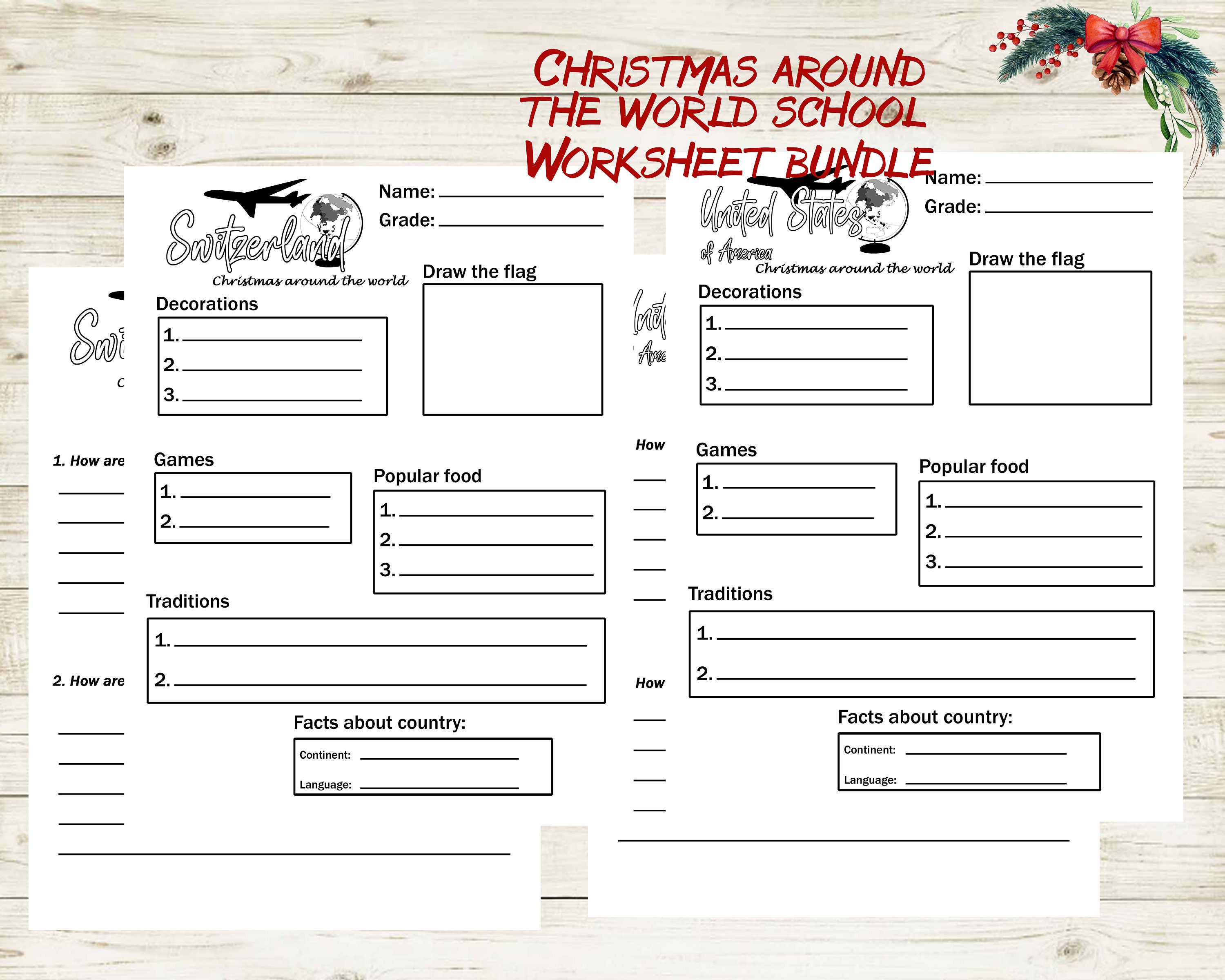 Christmas Around the World Study Worksheet Printable Bundle, School ...