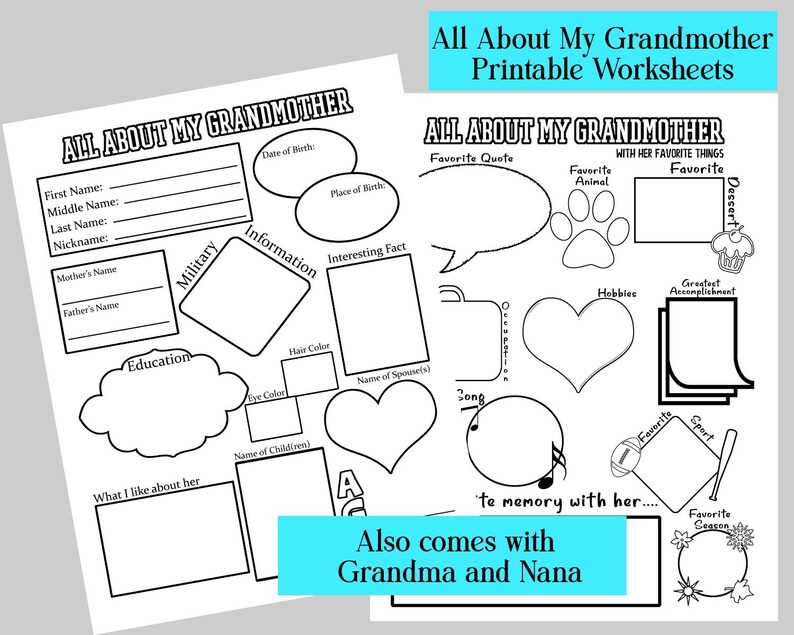 All About My Grandmother Fill in the Blank Questions - Nana, Grandma ...