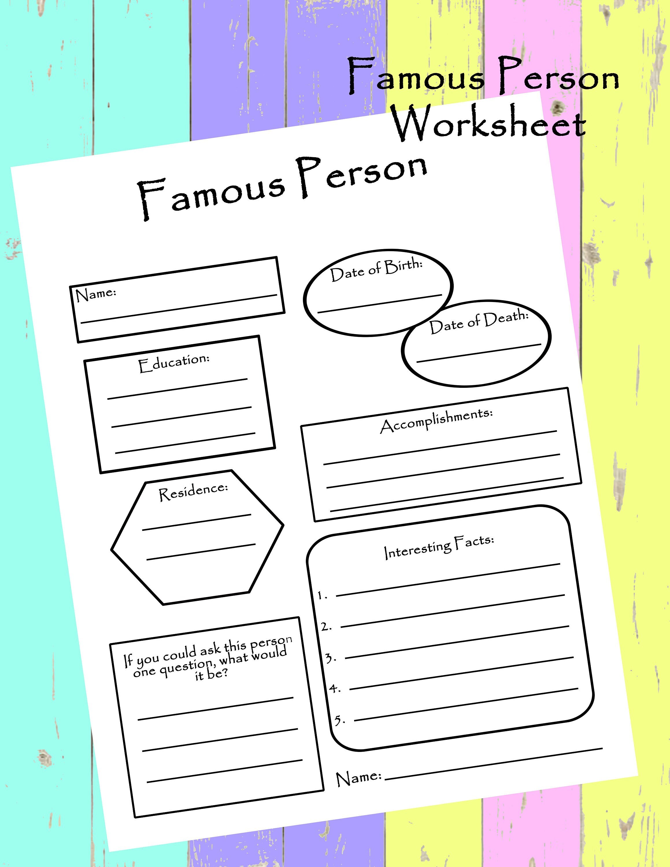 Famous Person Printable Worksheet, History Class Worksheet Printable ...