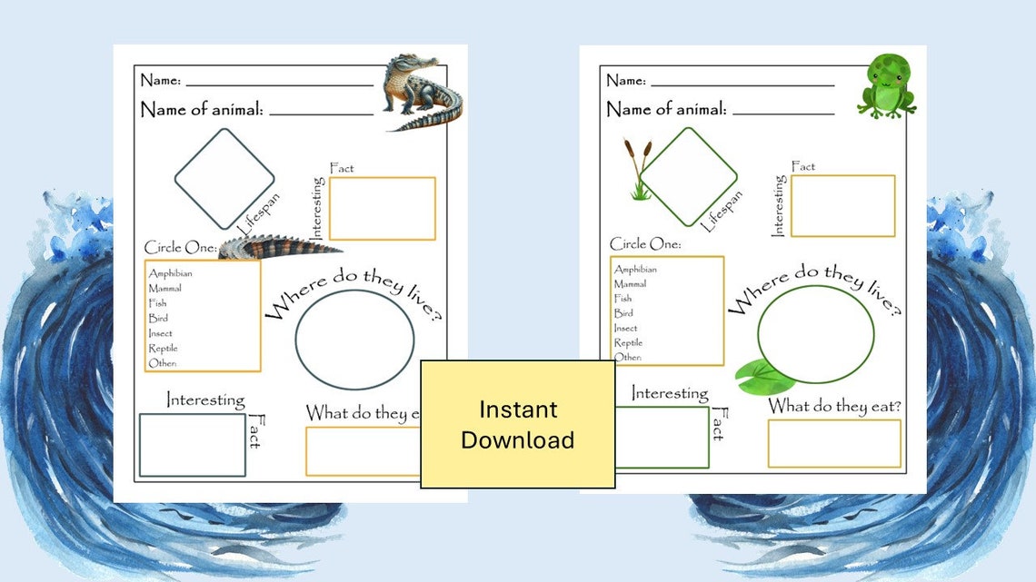 Water Animal Study Printable Worksheets - Grade School Science ...