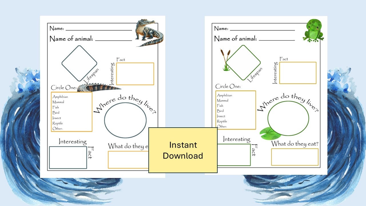 Water Animal Study Printable Worksheets - Grade School Science ...