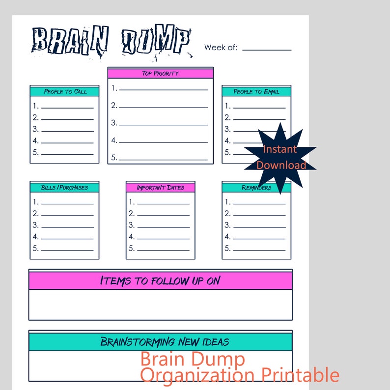Brain Dump Organization Printable, Weekly To-do List, Schedule and ...