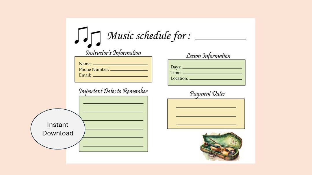 Music Lesson Schedule Planner Printable Template, Children's Activity ...