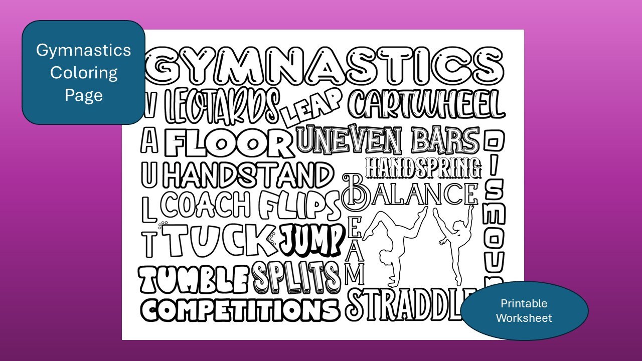 Gymnastics Coloring Page Printable - Sports Activity - Printable PDF - Etsy