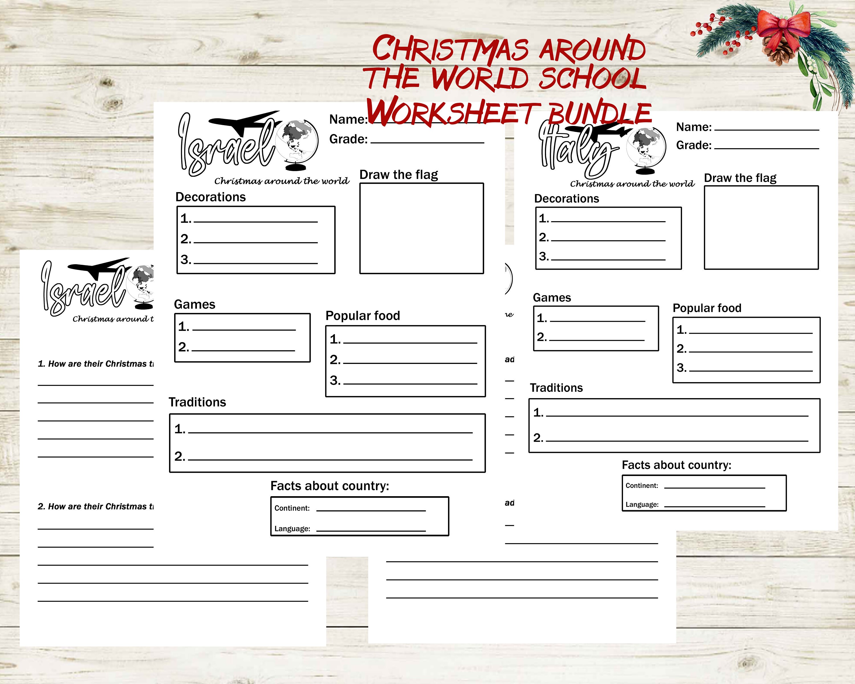 Christmas Around the World Study Worksheet Printable Bundle, School ...