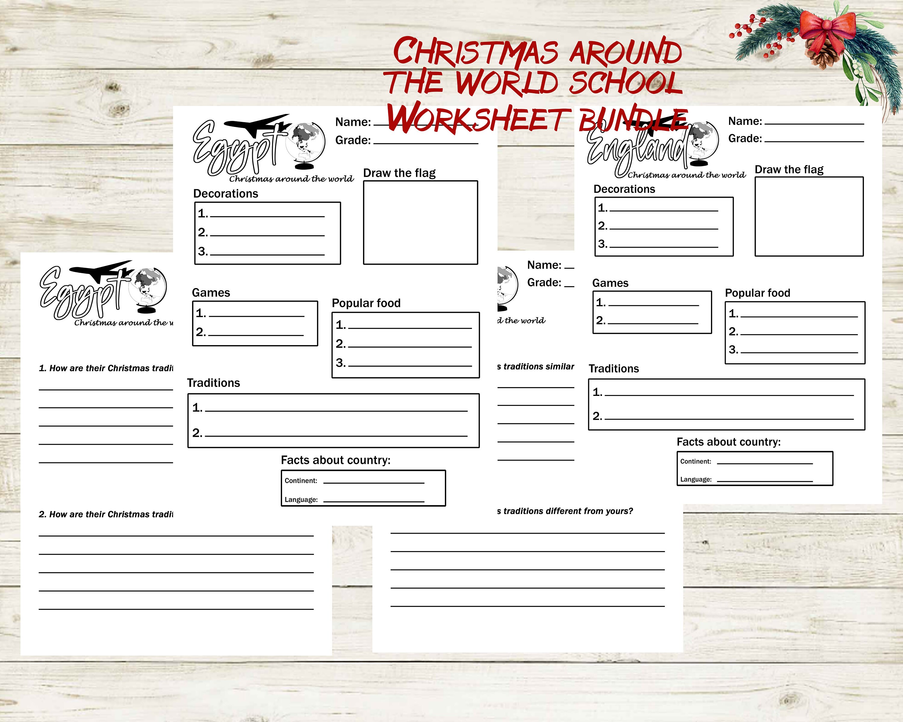 Christmas Around the World Study Worksheet Printable Bundle, School ...