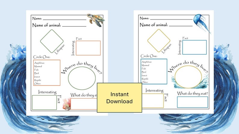 Water Animal Study Printable Worksheets - Grade School Science ...