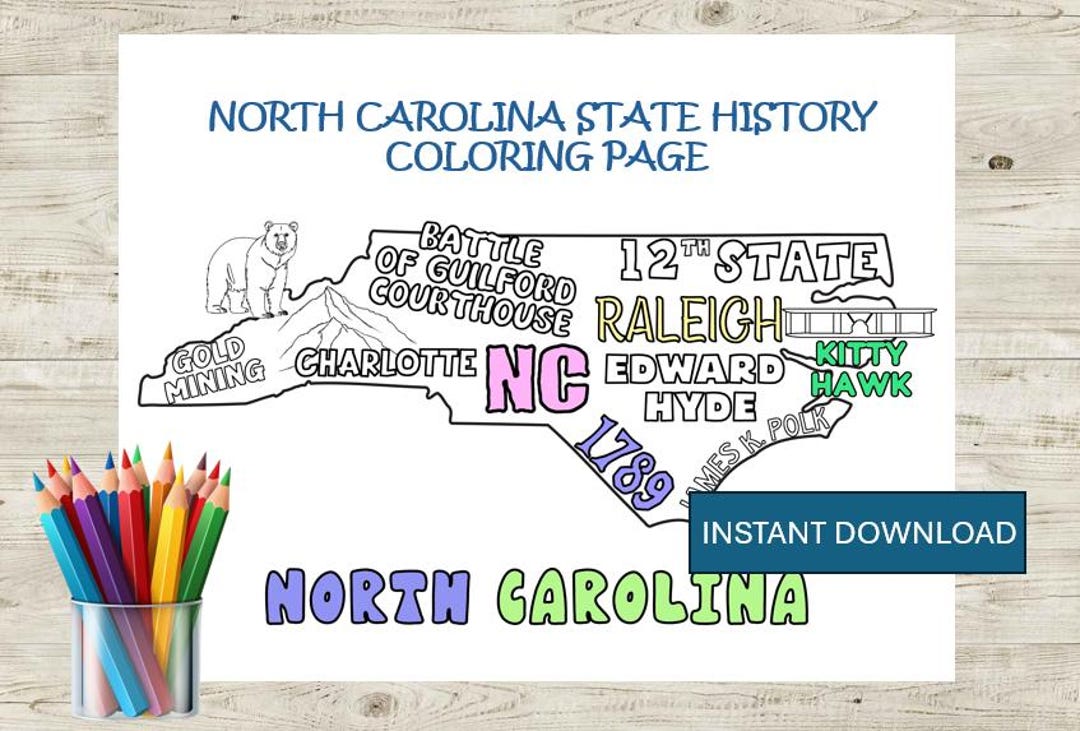 North Carolina Coloring Page With State Facts: State History Worksheet ...