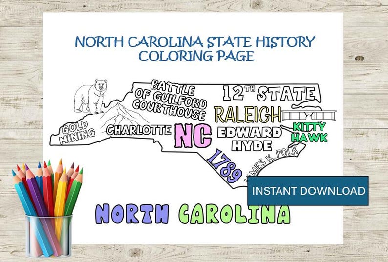 North Carolina Coloring Page With State Facts: State History Worksheet ...