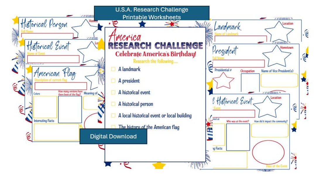 Research USA History Worksheet Bundle | USA Birthday Worksheet Bundle ...