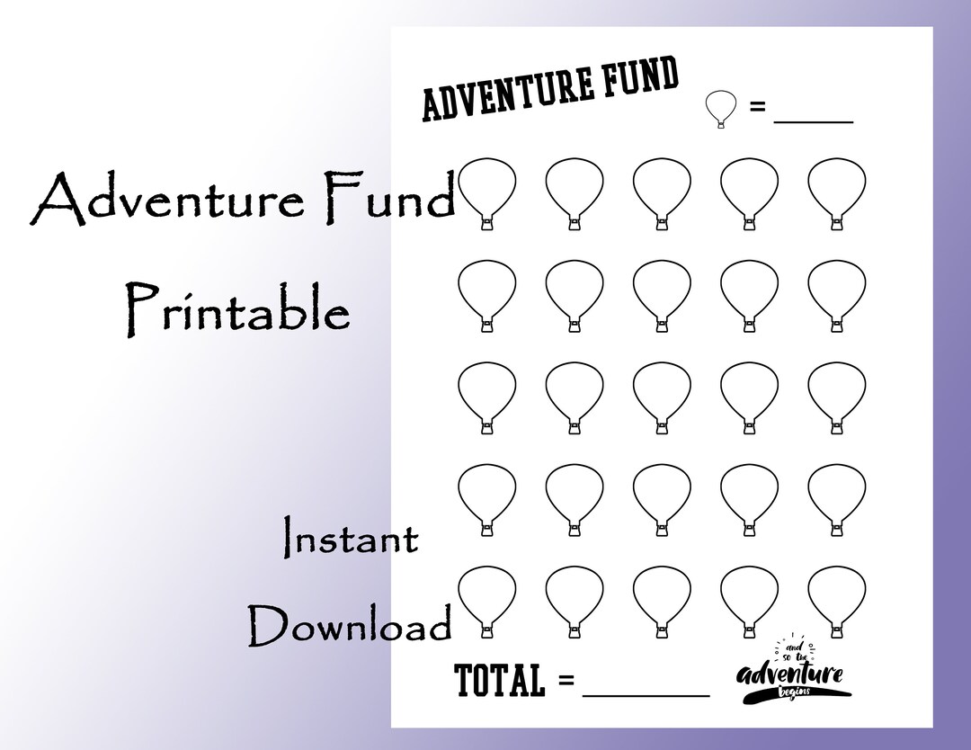 Adventure Fund Savings Challenge Tracker, You Choose the Amount, Travel ...