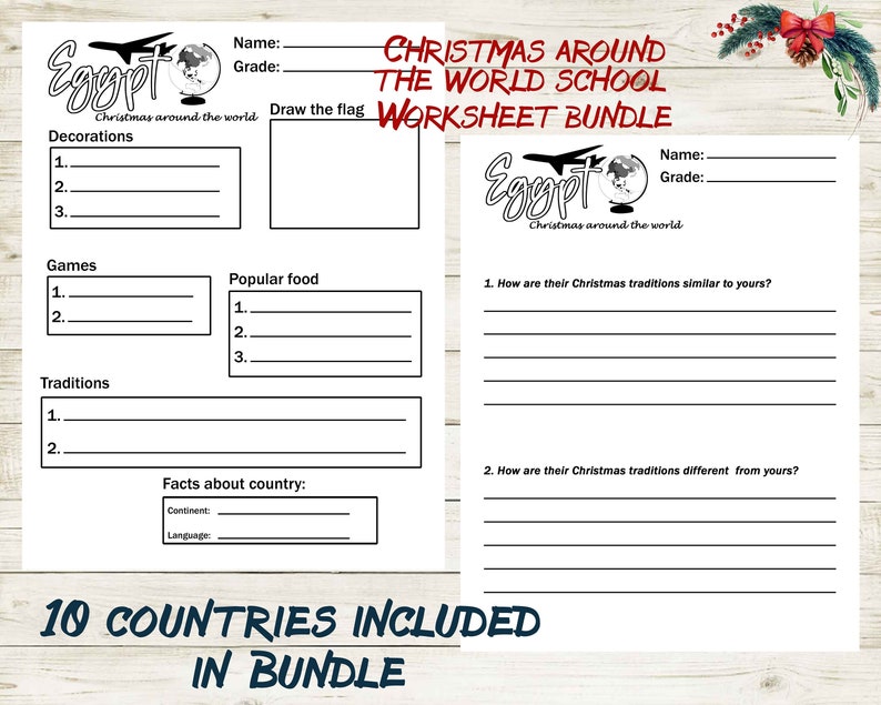 Christmas Around the World Study Worksheet Printable Bundle, School ...