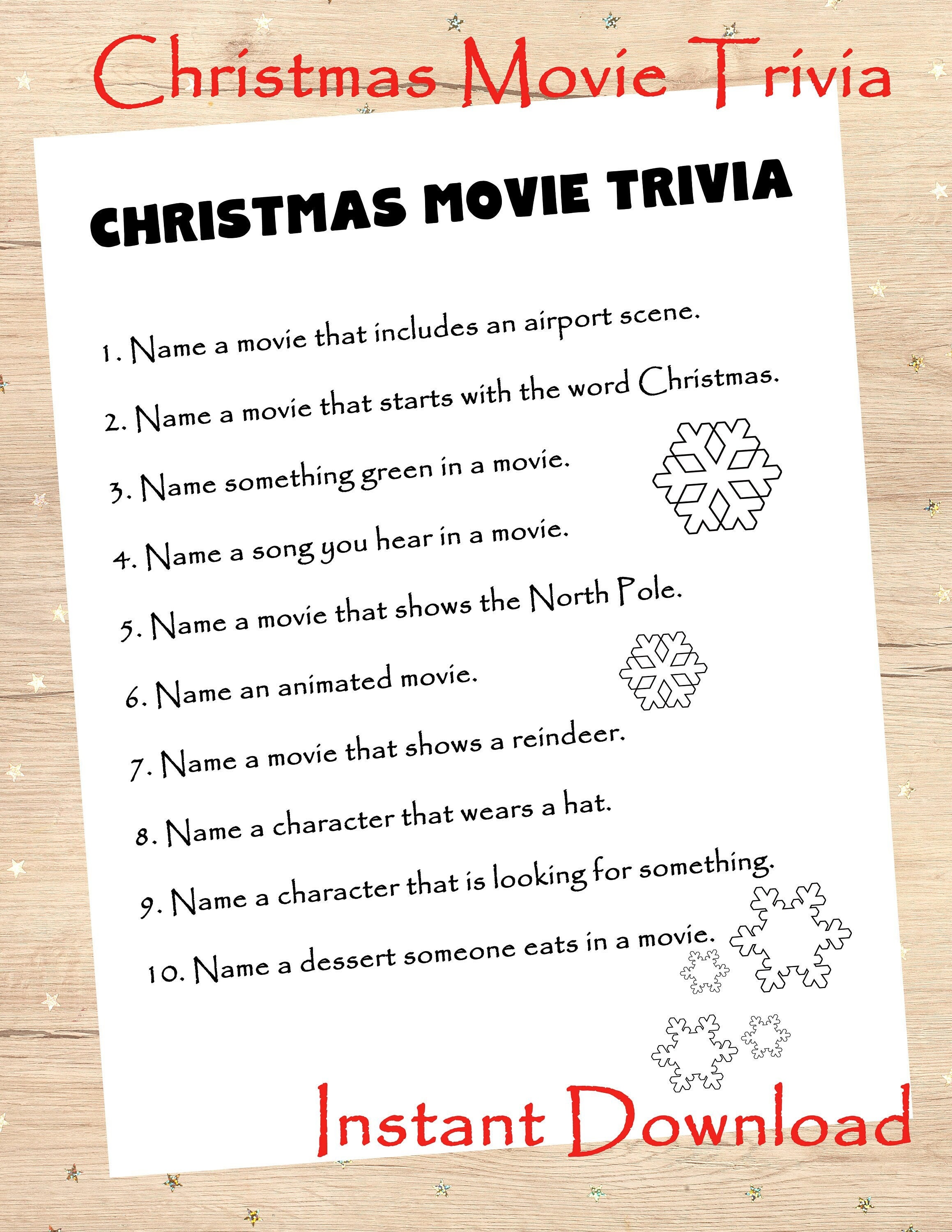 Christmas Movie Trivia Questions for Children Christmas Eve - Etsy