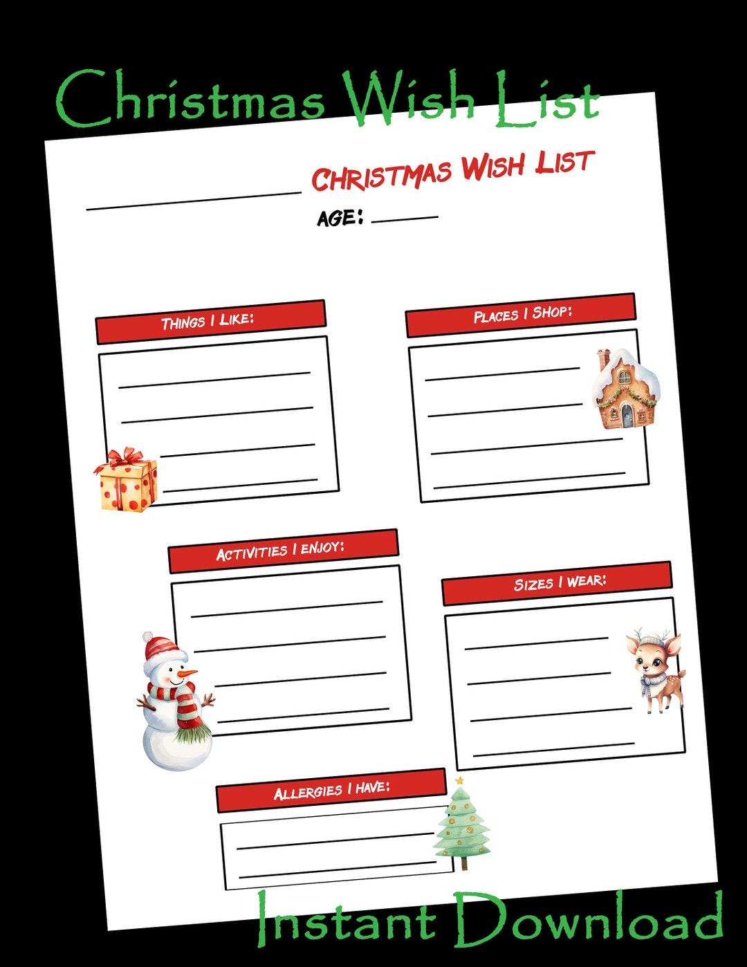 Christmas Wish List Christmas PDF Christmas Printable Wish List ...