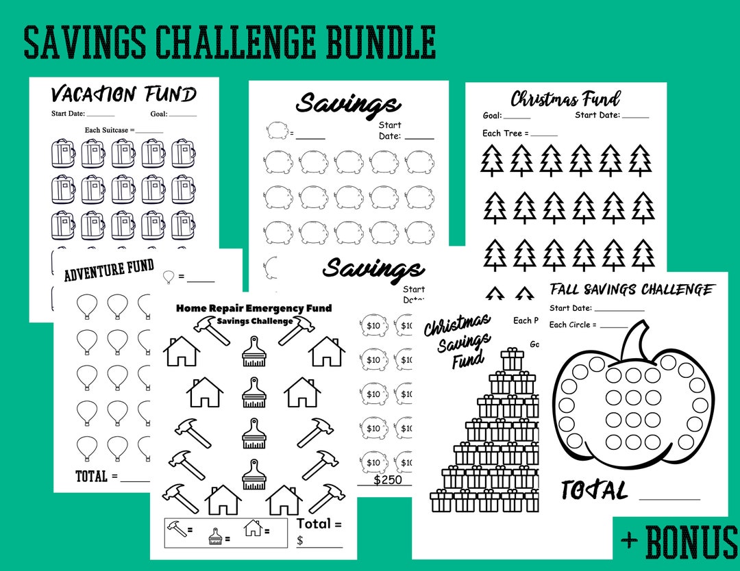 Money Savings Challenge Printable Worksheet Bundle, Budget Binder ...