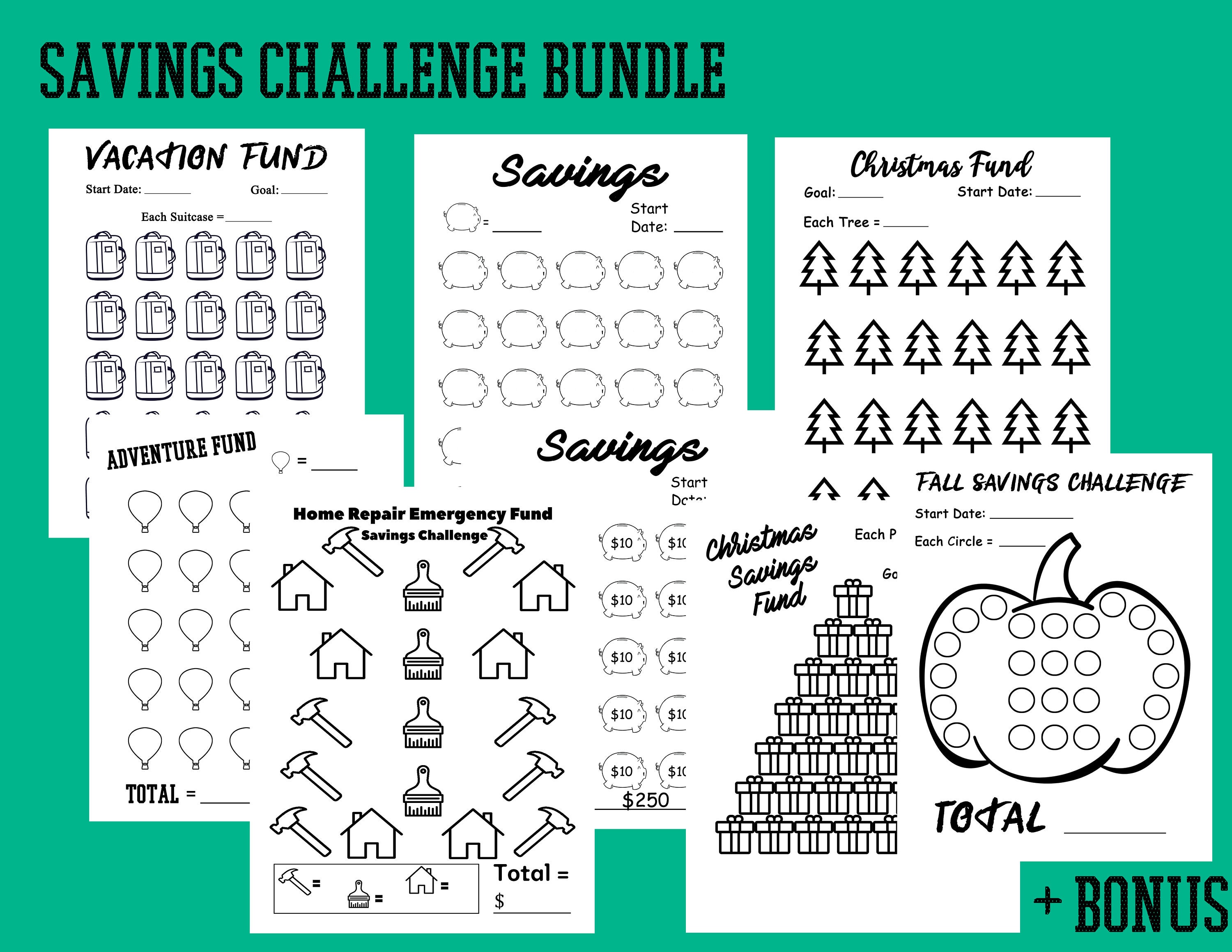 Money Savings Challenge Printable Worksheet Bundle, Budget Binder ...