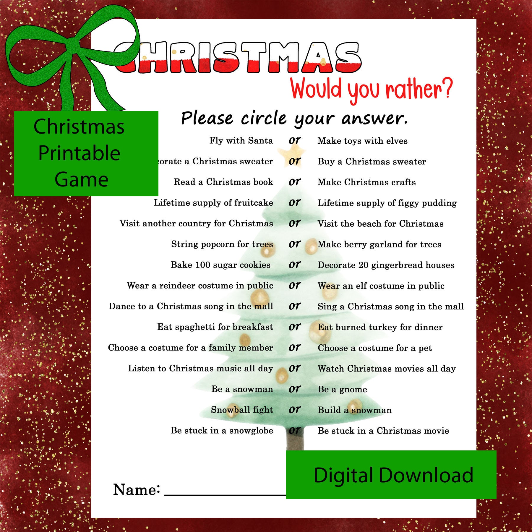 Christmas Would You Rather Game Printable Game (digital Download) - Etsy