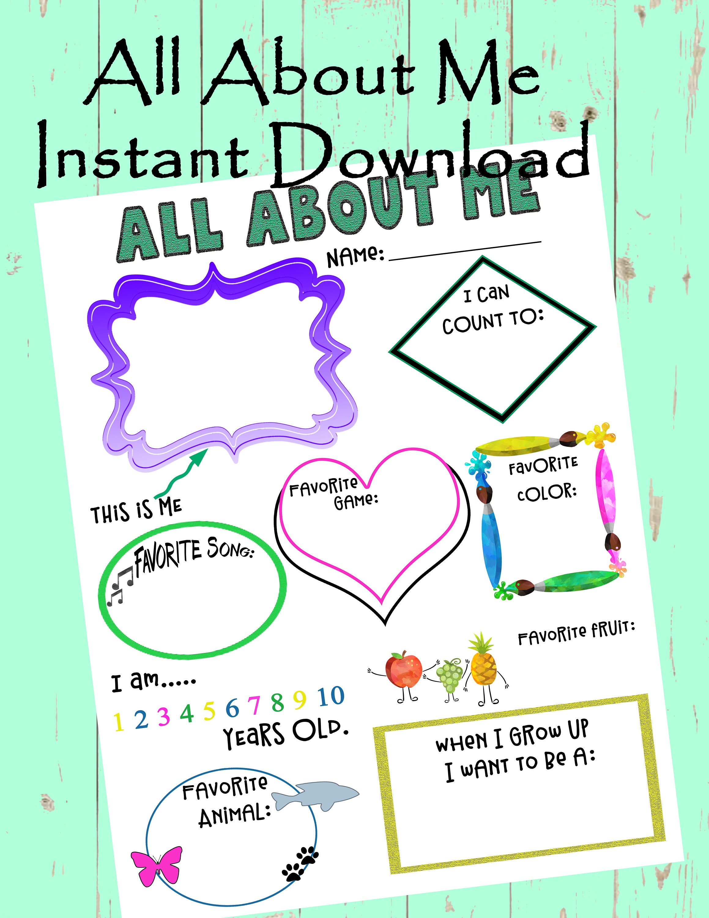All About Me Printable Worksheet, First Day of School Worksheet ...