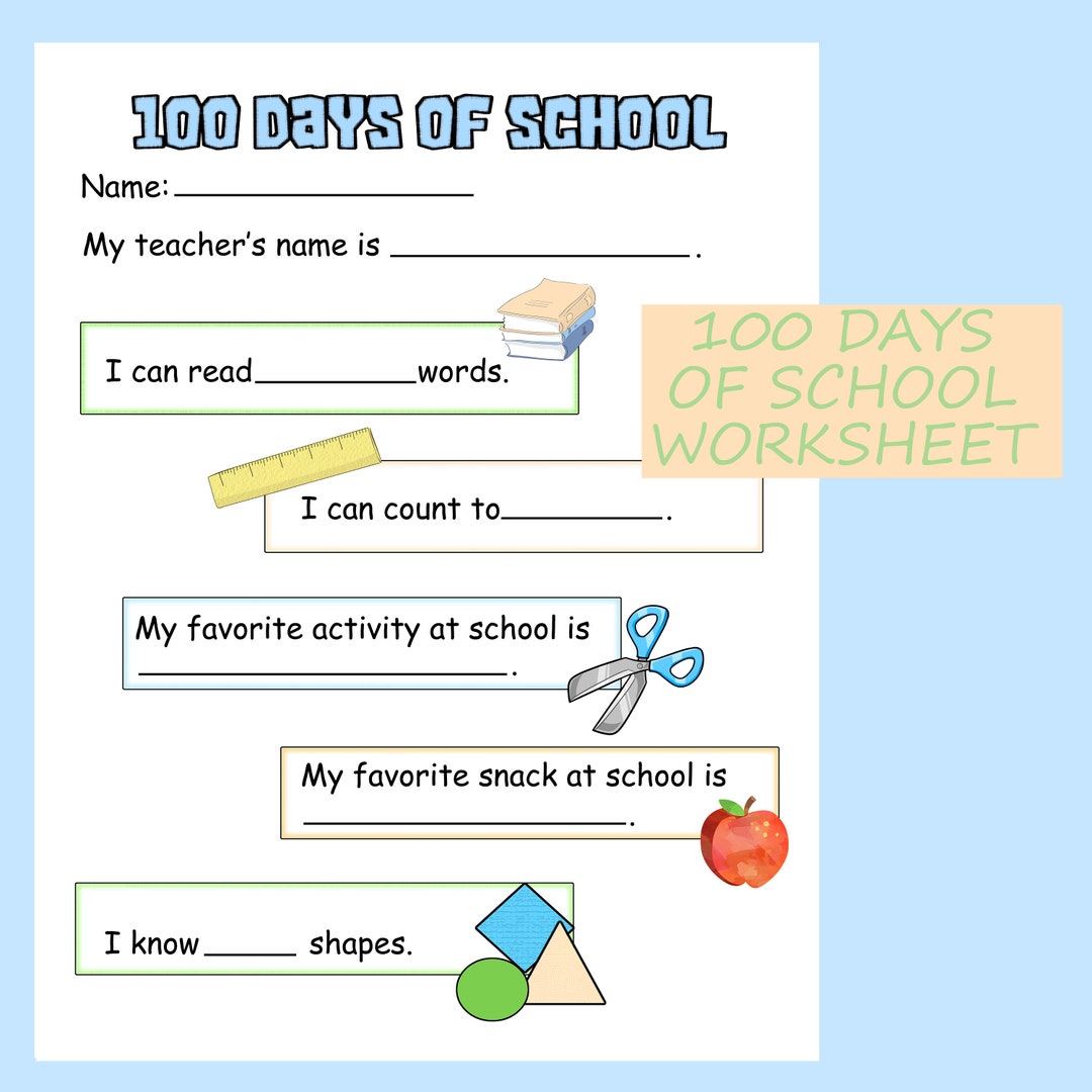 100 Days of School Worksheet Printable, Preschool Worksheet Printable ...
