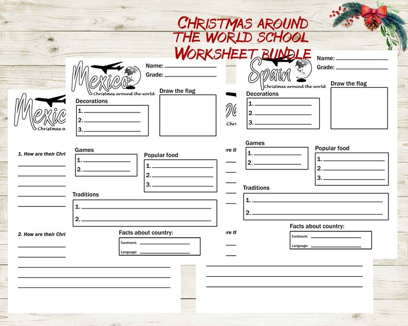 Christmas Around the World Study Worksheet Printable Bundle, School ...