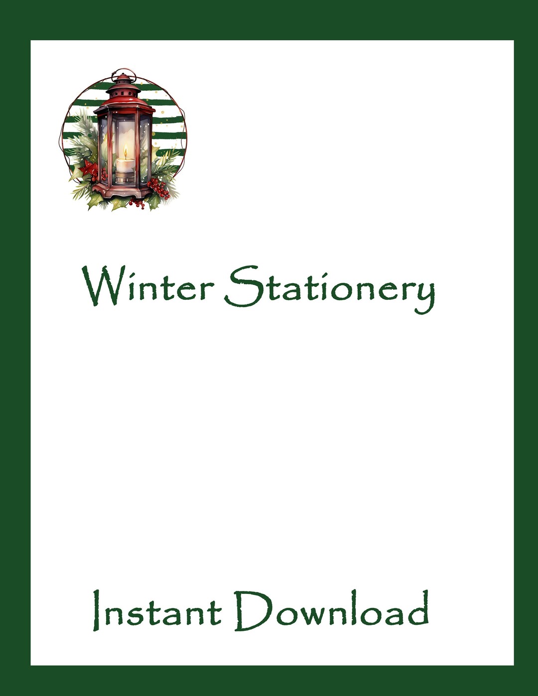 Winter Stationery Page Printable, Lantern With Greenery, Letter Size ...