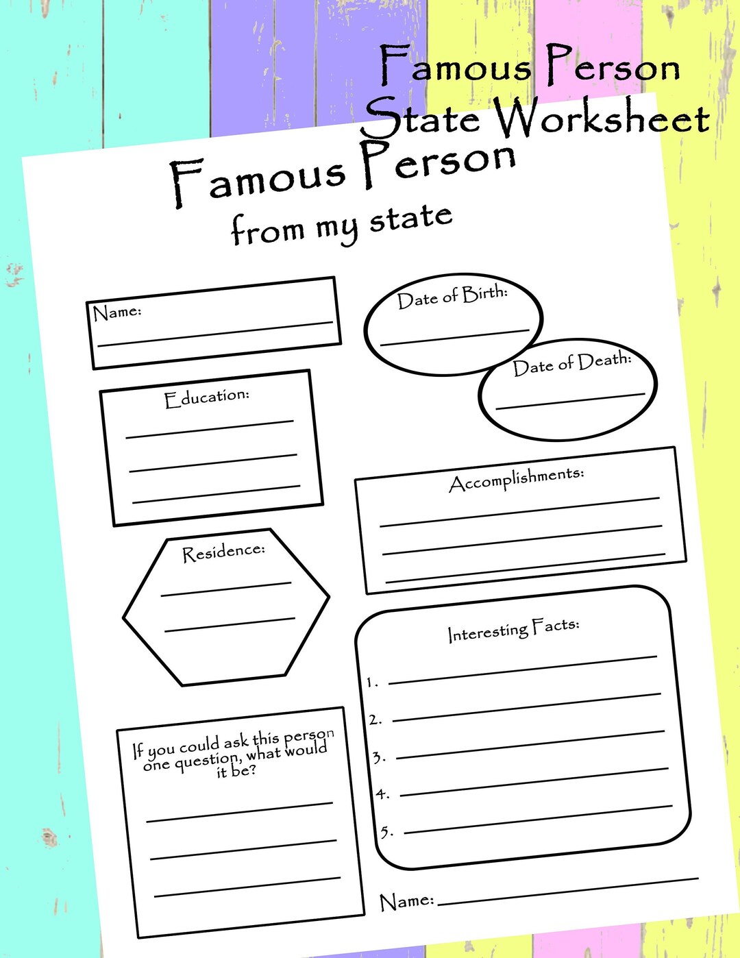 Famous Person From My State Printable Worksheet, History Class ...