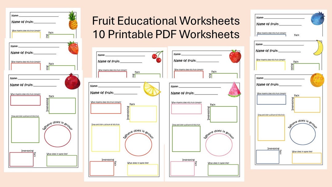 Fruit Educational Printable Worksheets - 10 Printable Pdfs - Digital ...