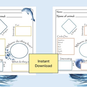 Water Animal Study Printable Worksheets - Grade School Science ...