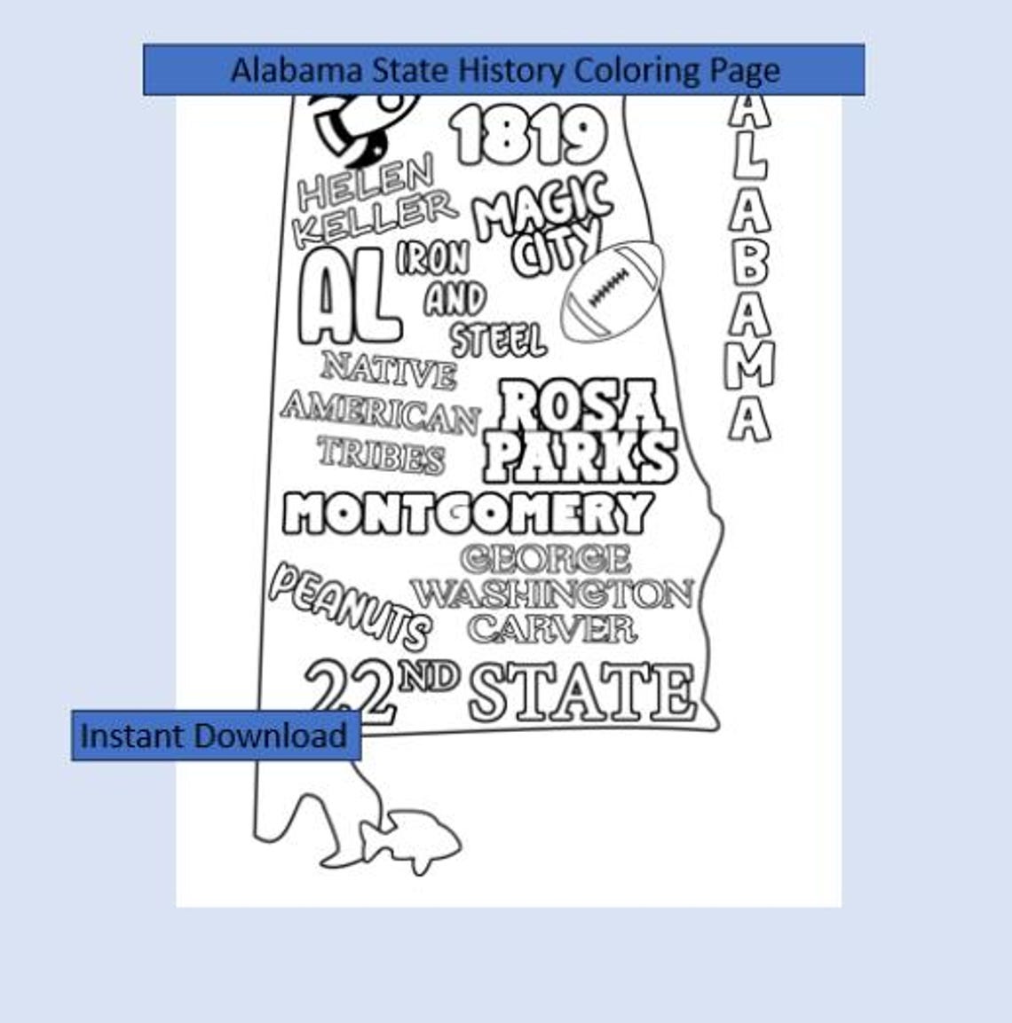 Alabama State History Coloring Page: Grade School Worksheet (PDF ...