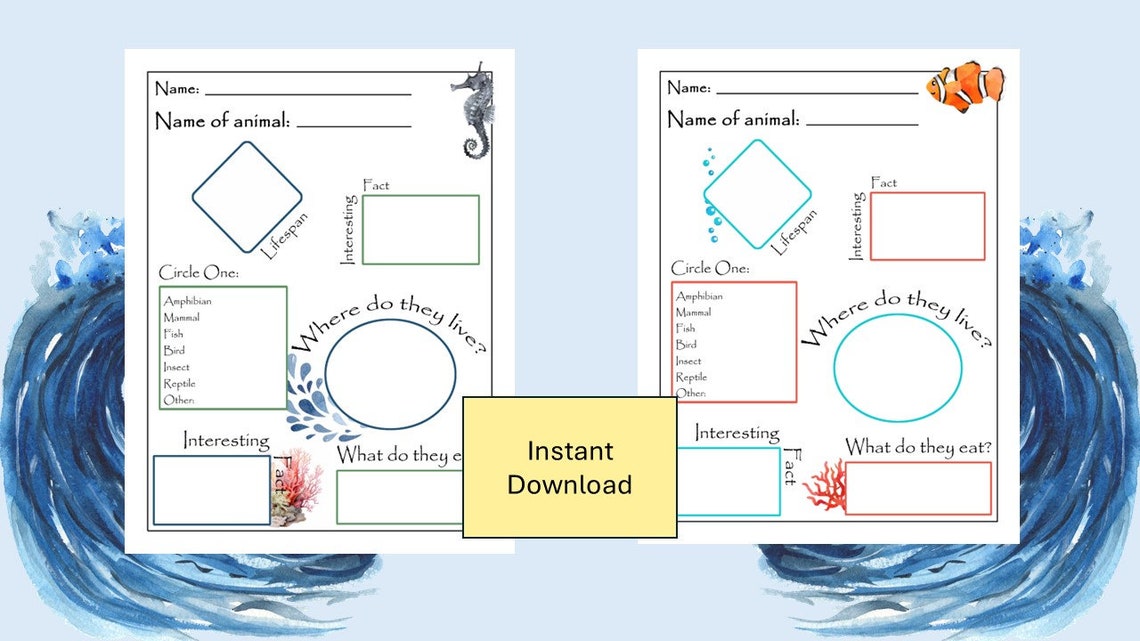 Water Animal Study Printable Worksheets - Grade School Science ...