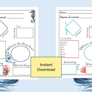 Water Animal Study Printable Worksheets - Grade School Science ...