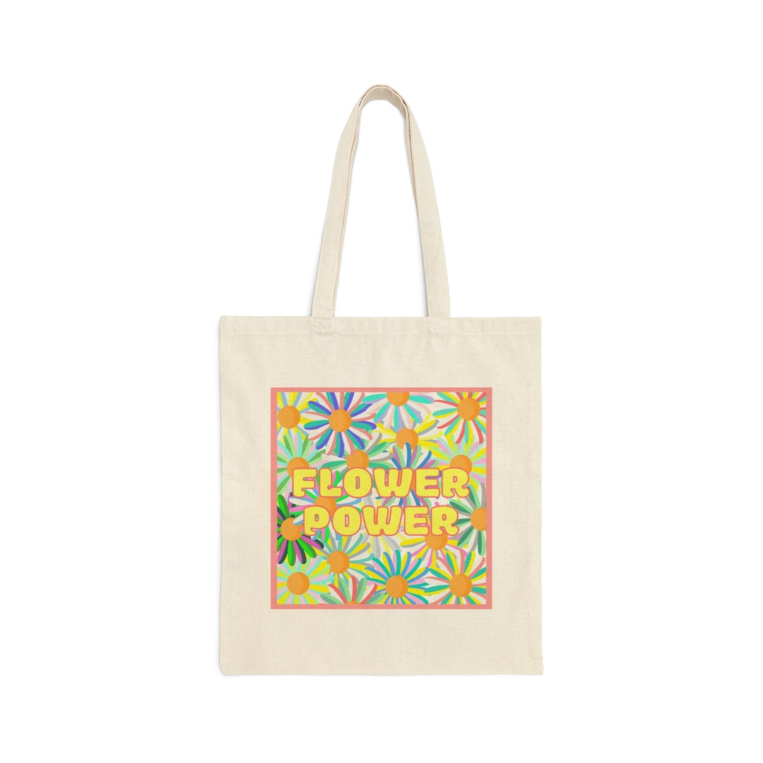 Flower Power Tote Bag, Cotton Canvas Bag, Floral Print Bag, Eco ...