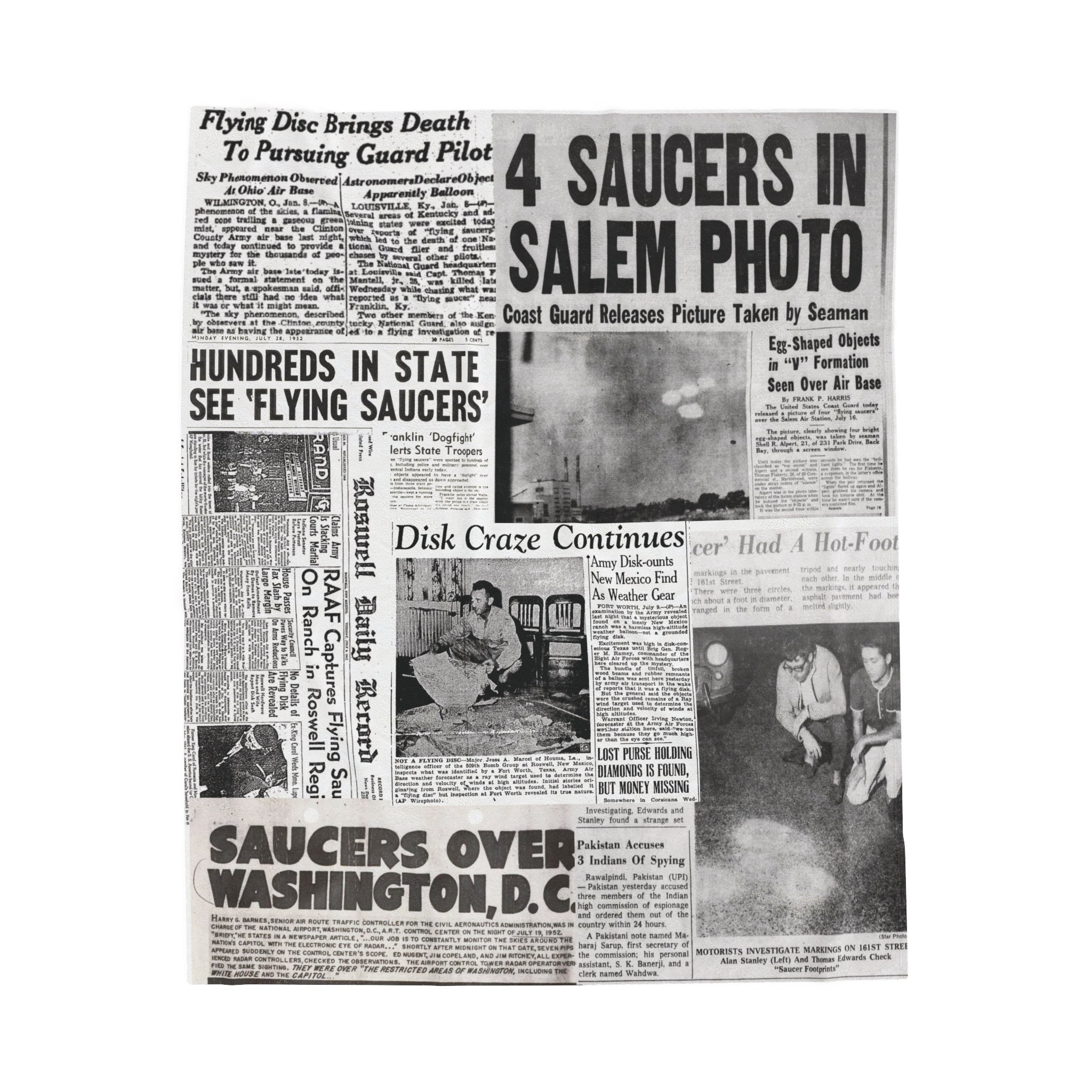 Vintage UAP Newspaper Plush Throw Blanket: Velveteen Plush Blanket ...